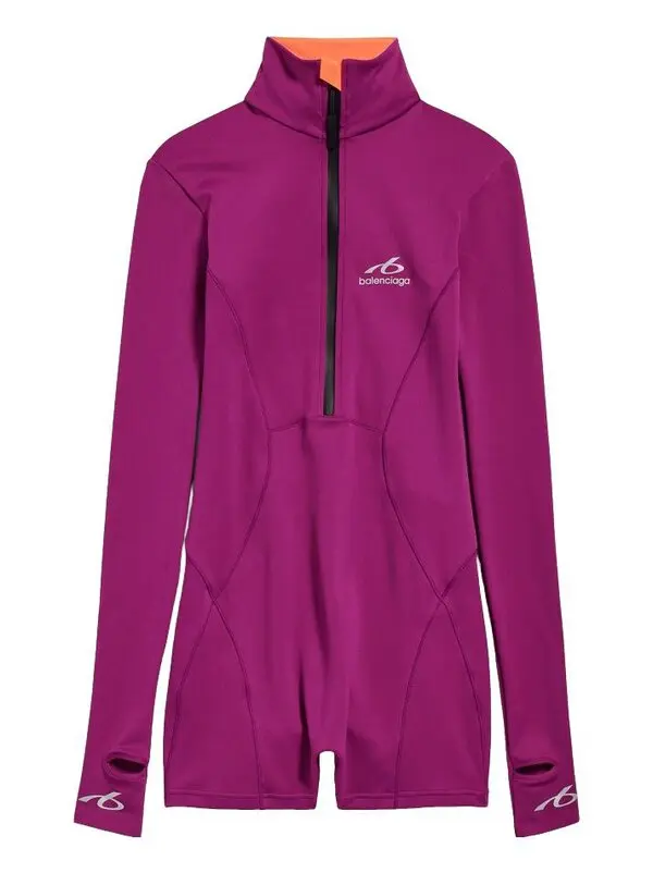 Balenciaga Techwear Short Long Sleeve Bodysuit - Violet
