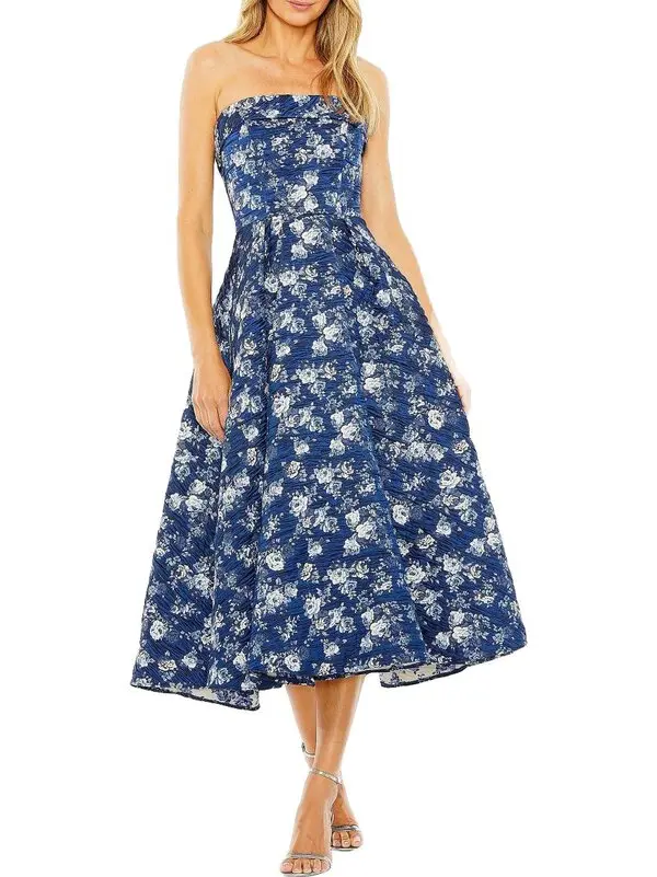 Mac Duggal Floral Brocade Midi-dress - Blue Multi