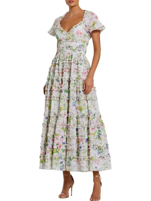 Mac Duggal Floral Ruffle Open-back Cocktail Dress - White Multi