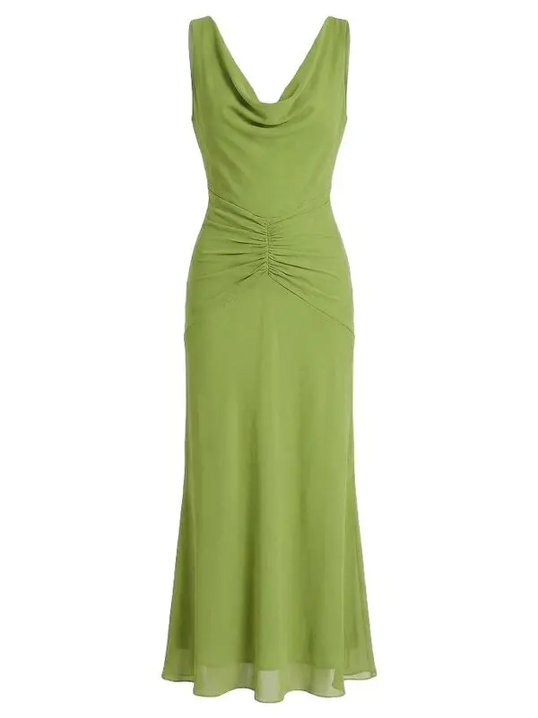 NICHOLAS THE LABEL Calia Ruched Georgette Maxi Dress - Leaf