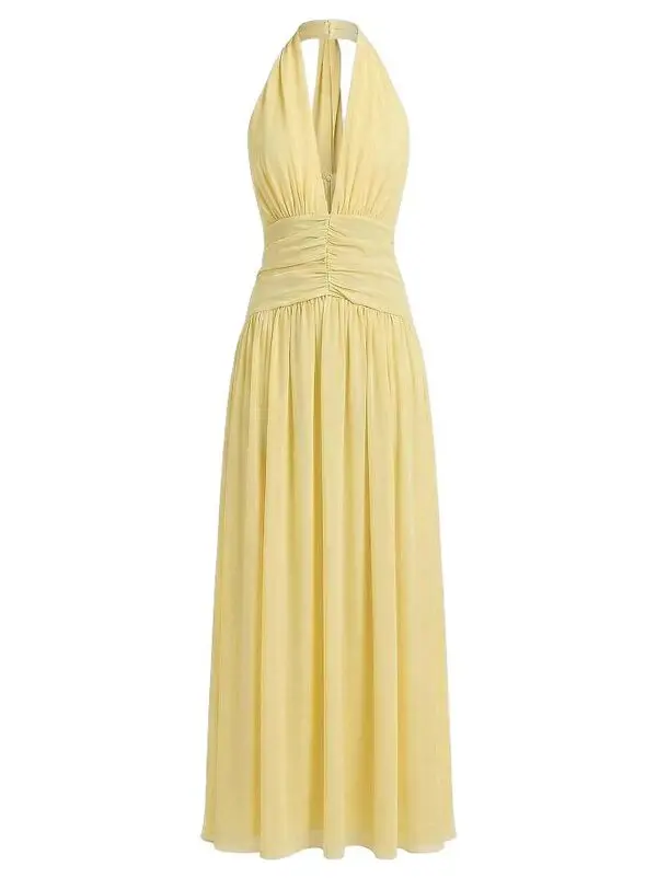 NICHOLAS THE LABEL Arella Pleated Scarf-detail Georgette Maxi Dress - Lemon