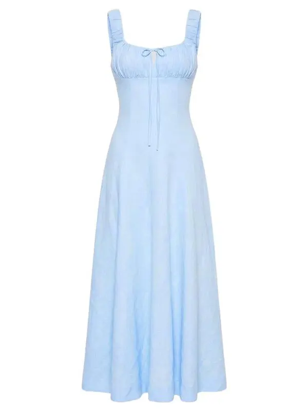 NICHOLAS THE LABEL Dina Ruched Linen Midi-dress - Sky