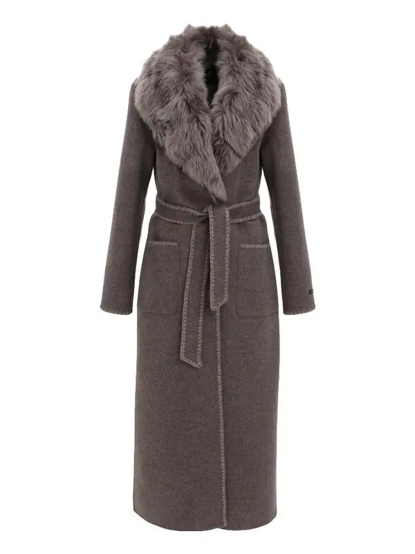 Gorski Cashmere And Wool Coat With Detachable Collar, Belt - Brown