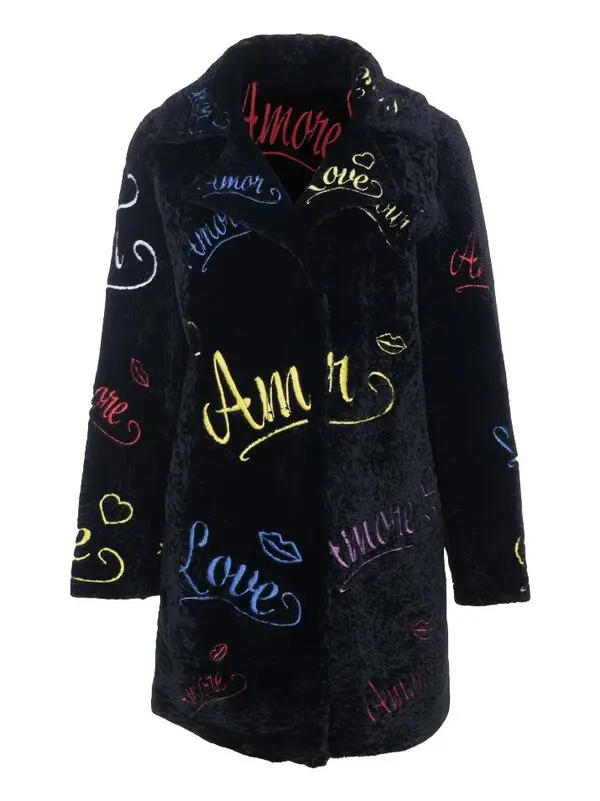 Gorski Select Shearling Lamb Embroidered Love Stroller - Black Multi