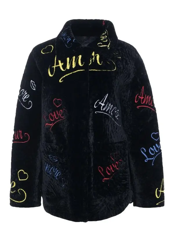 Gorski Select Shearling Lamb Embroidered Love Coat - Black Multi