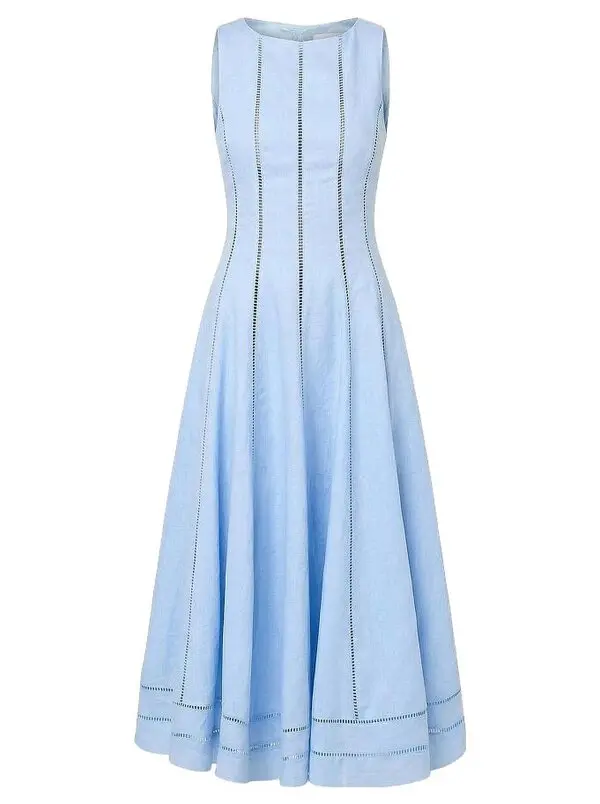 NICHOLAS THE LABEL Lark Linen Lattice-trim Midi-dress - Sky