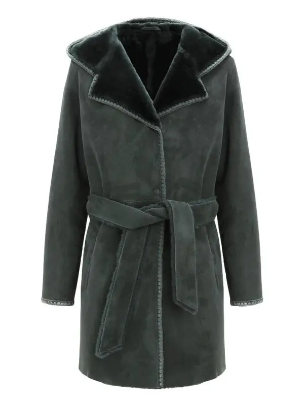 Gorski Merino Shearling Lamb Parka With Embroidered Trim - Emerald