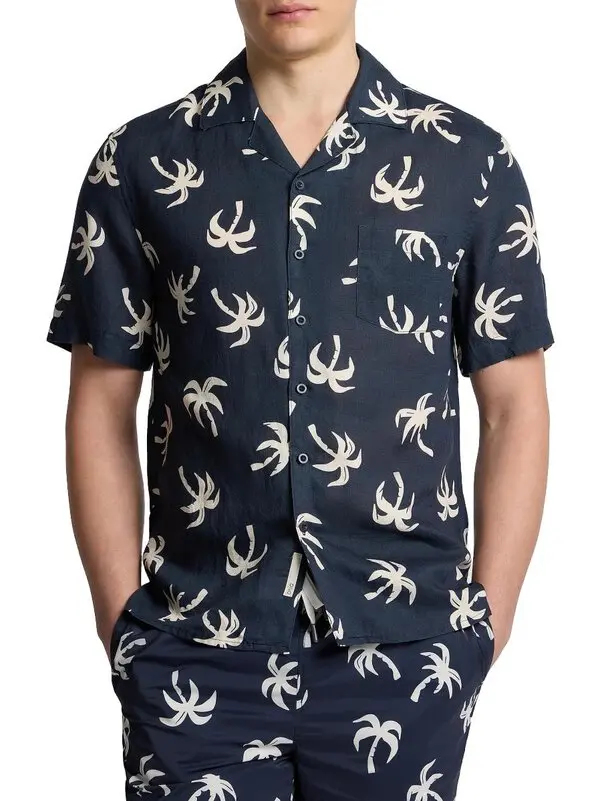 Onia Air Linen Convertible Vacation Shirt - Midnight Multi