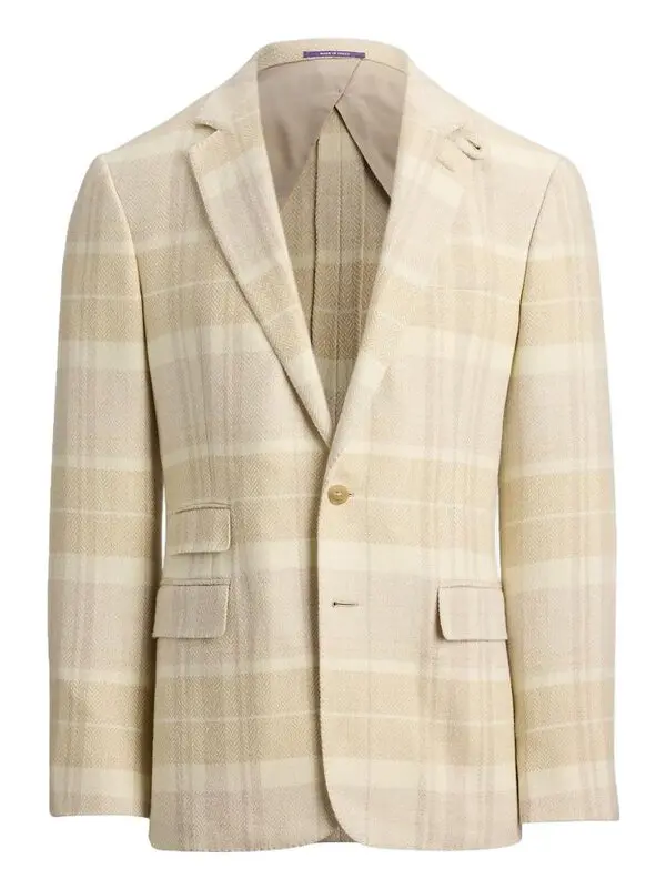 Ralph Lauren Purple Label Kent Plaid Silk-linen-cashmere Single-breasted Sport Coat - Champagne Multi