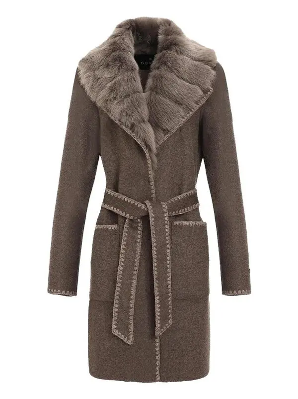 Gorski Cashmere And Wool Stroller With Shearling Lamb Collar - Brown