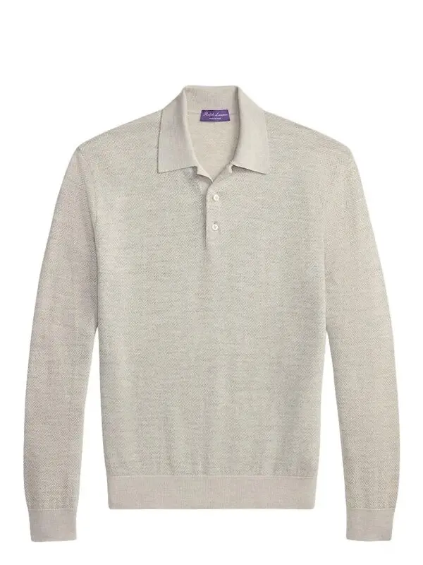 Ralph Lauren Purple Label Warm Weather Long-sleeve Polo Shirt - Grey Multi