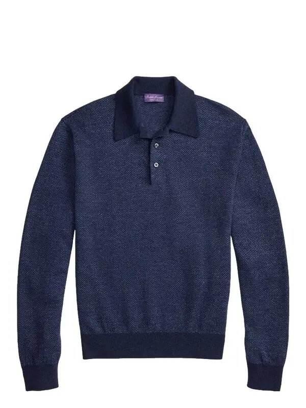 Ralph Lauren Purple Label Warm Weather Long-sleeve Polo Shirt - Navy Multi