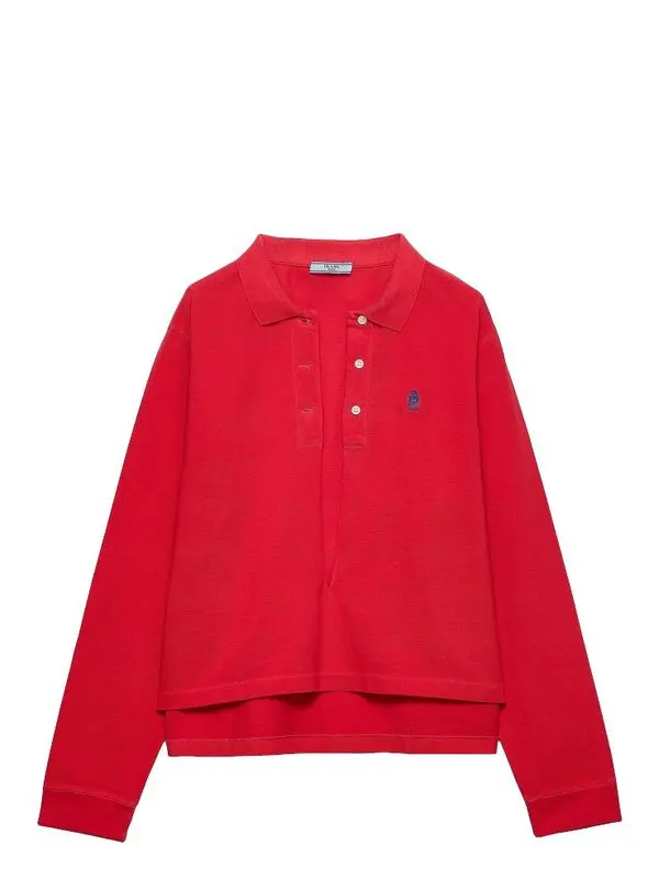 Prada Long-sleeved Cotton Pique Polo Shirt - Red
