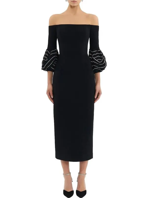 Rebecca Vallance Bellatrix Embellished Off-the-shoulder Midi-dress - Black