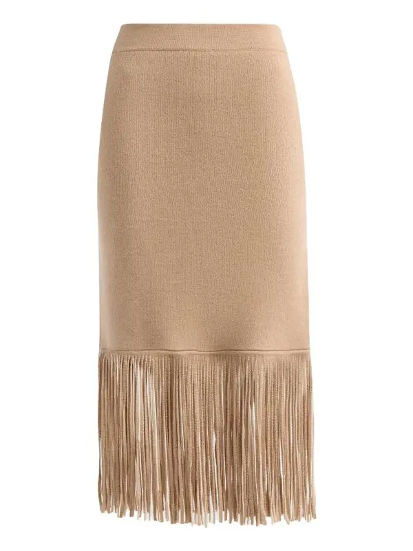 Cara Cara Delphi Knit Fringe Merino Wool Midi Skirt - Camel