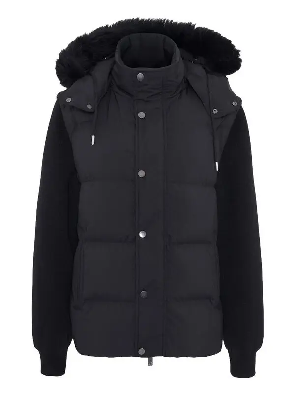 Gorski Quilted Down Bomber Jacket With Detachable Sleeves And Shearling Hood - Black