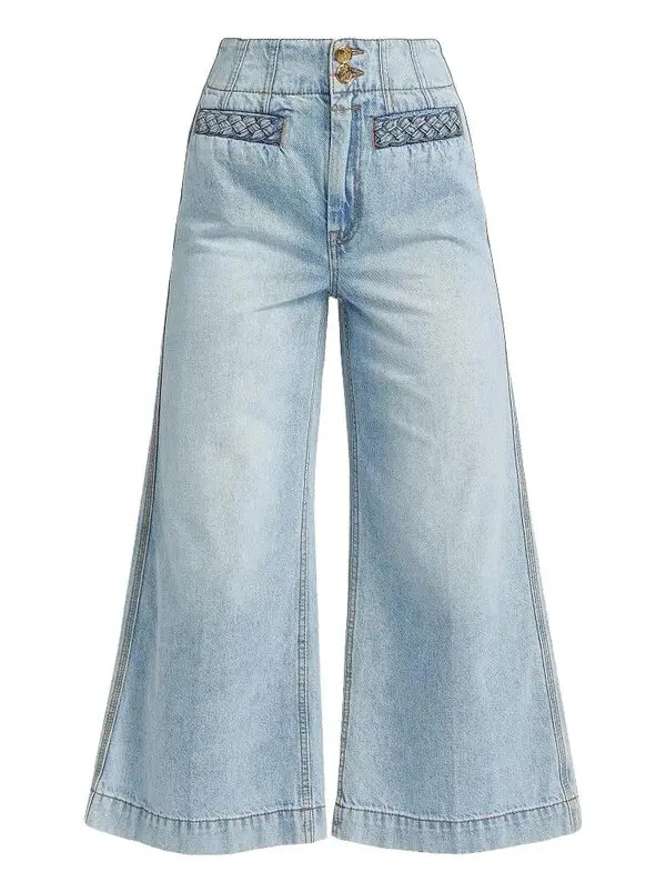 Zimmermann Lucky Washed Cotton Flared Crop Jeans - Skylark