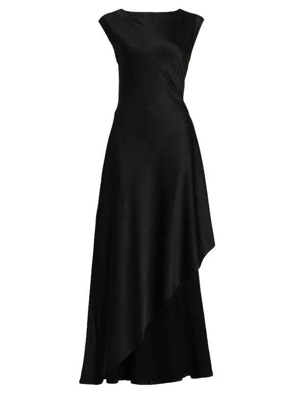 JASON WU Asymmetric Satin Fit & Flare Gown - Black