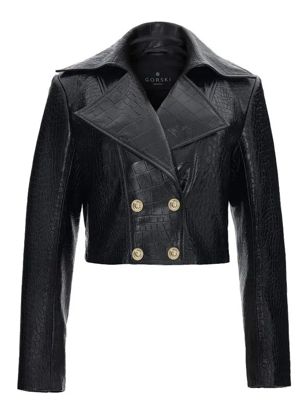 Gorski Select Nappa Leather Croco Embossed Bolero - Black
