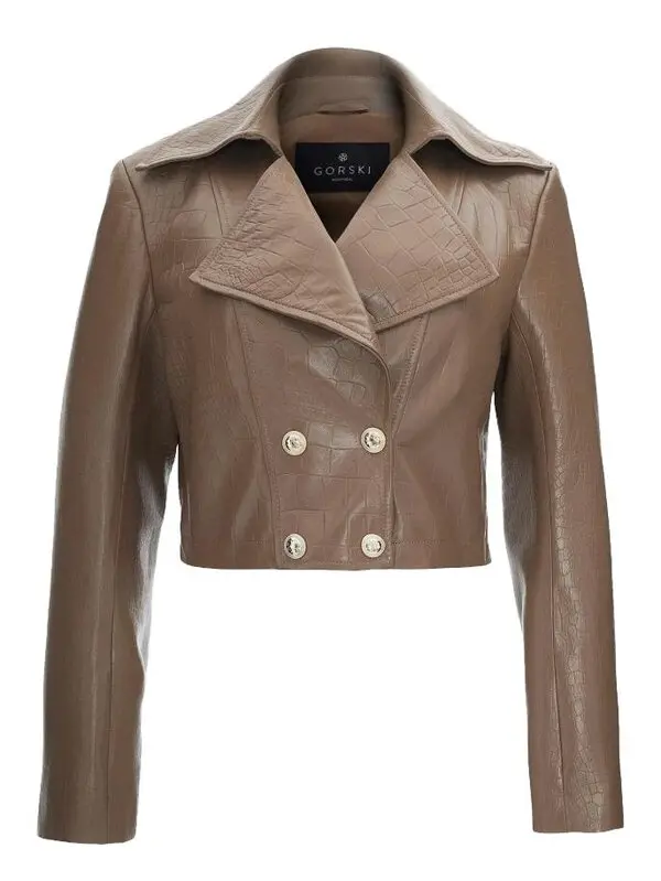 Gorski Select Nappa Leather Croco Embossed Bolero - Camel