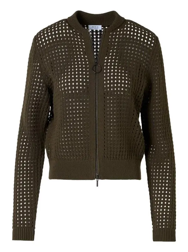 Akris Net Cotton Bomber Cardigan - Olive