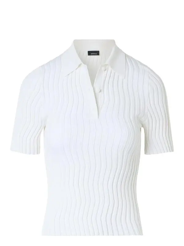Akris Wave Rib-knit Stretch Silk-cotton Polo Top - Ecru