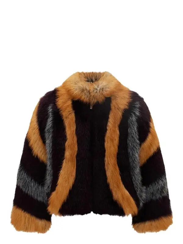 LYLA GRANT Faux Fur Fox Coat - Brown Multi