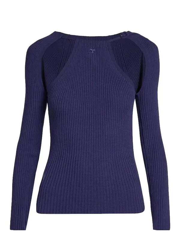 COURREGES Rib-knit Cut-out Sweater - Work Blue