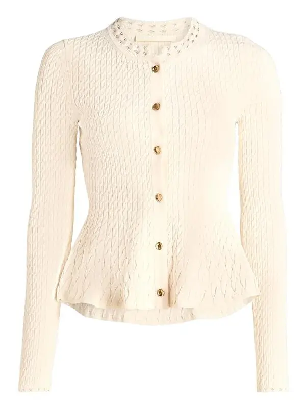 JASON WU Cable-knit Peplum Cardigan - Plaster