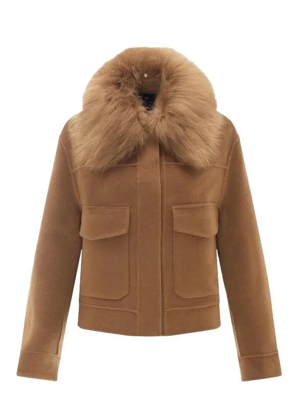 Gorski Select Cashmere And Wool Blend Jacket With Detachable Goat Collar - Camel
