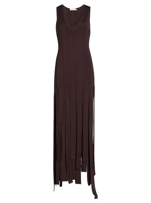 Zimmermann Luna Fringe Midi-dress - Chocolate