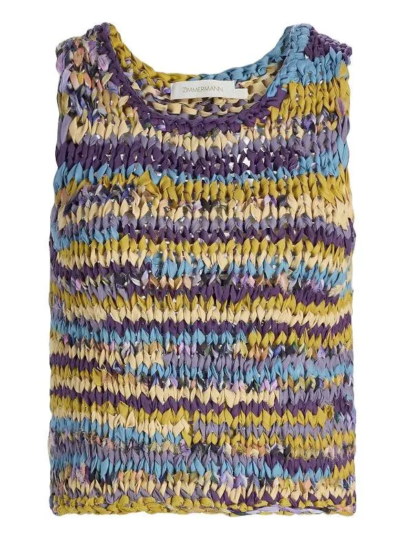 Zimmermann Luna Striped Ribbon-knit Cotton Tank - Multi Stripe