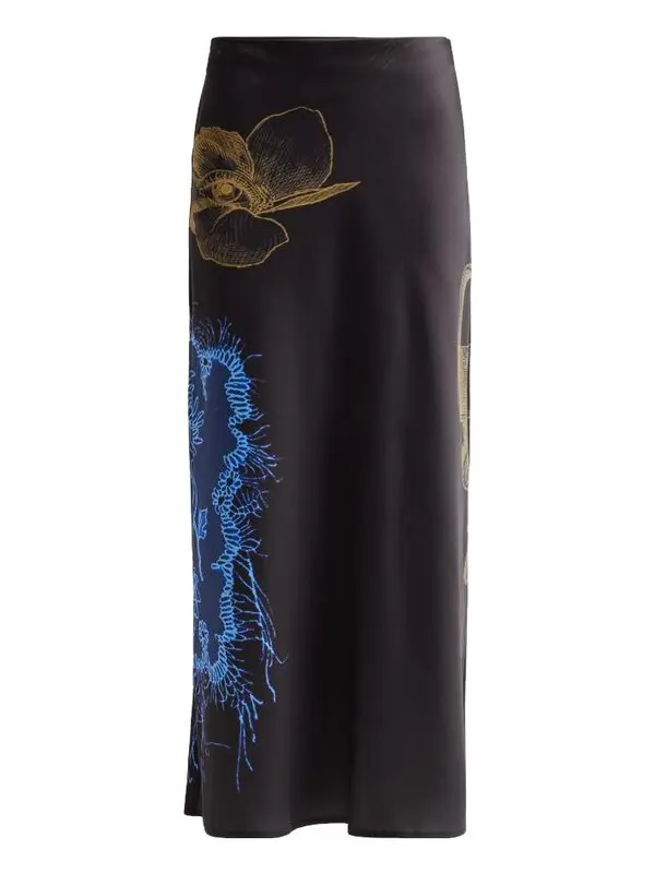 JASON WU Printed Crepe Satin Bias Midi Skirt - Black Multi