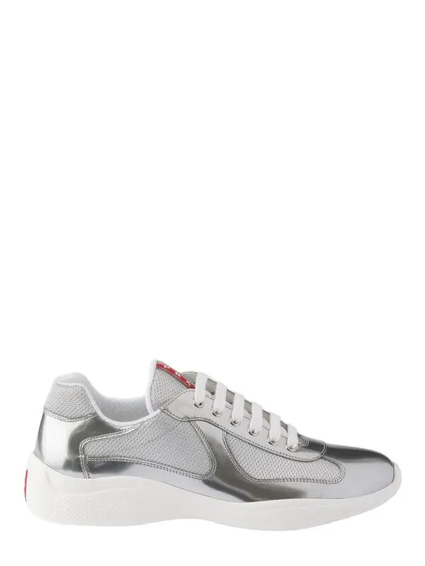 Prada America's Cup Metallic Leather And Bike Fabric Sneakers - Silver