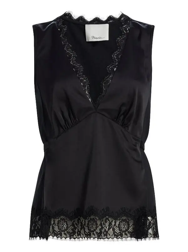 3.1 Phillip Lim Satin Lace Tie Waist Top - Black