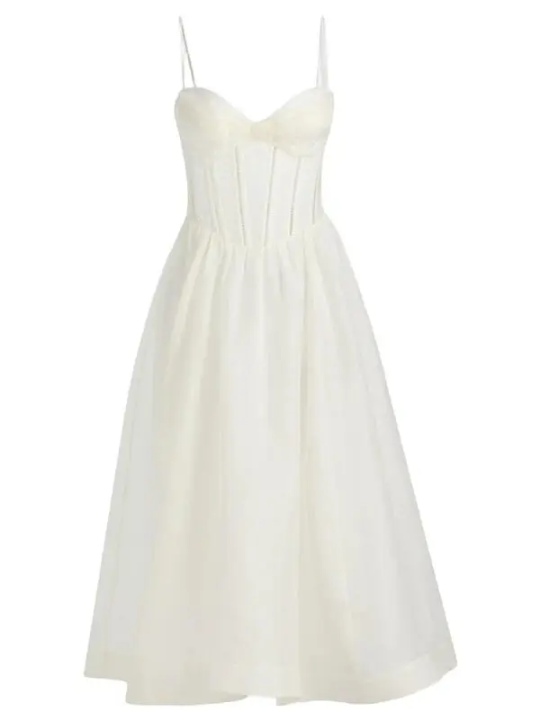 Zimmermann Luna Linen-silk Corset A-line Midi-dress - Ivory