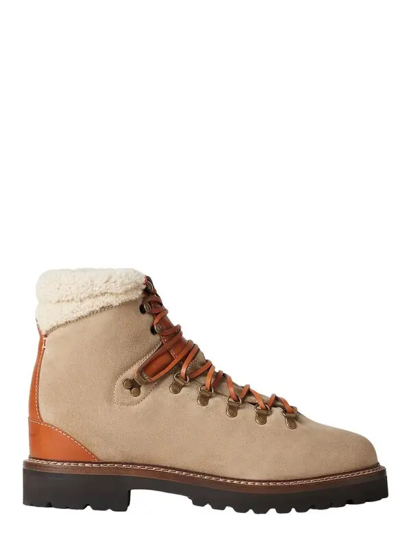 Ralph Lauren Purple Label Cortina Suede & Shearling Boots - Truffle