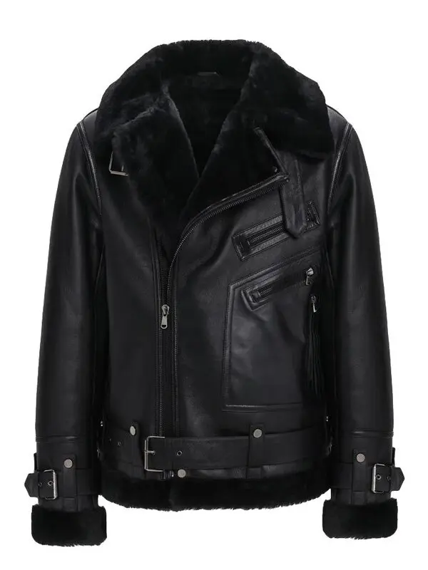 Gorski Shearling Moto Zip Jacket - Black
