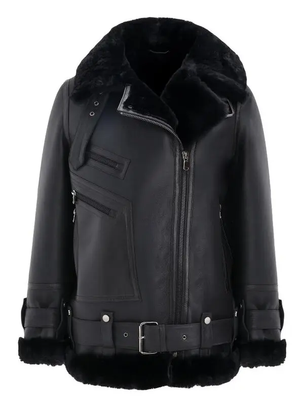 Gorski Select Shearling Lamb Moto Zip Jacket - Black