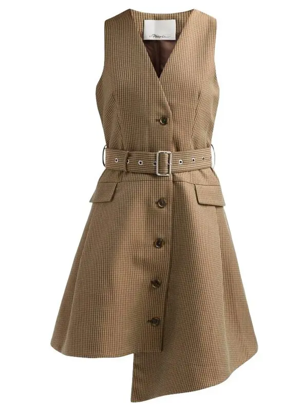 3.1 Phillip Lim Houndstooth Tweed Belted Knee-length Dress - Sable Multi