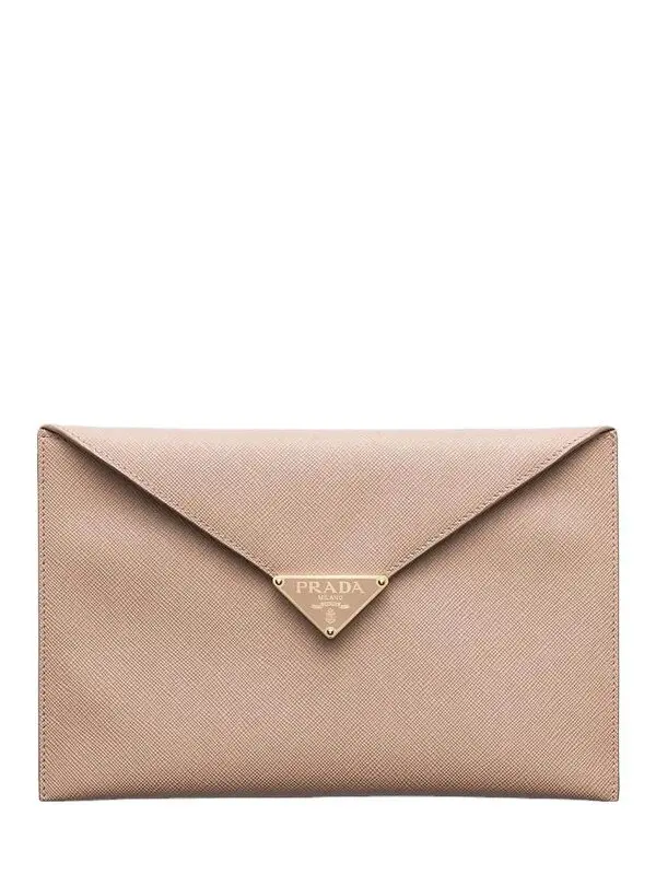 Prada Saffiano Leather Envelope Clutch - Beige
