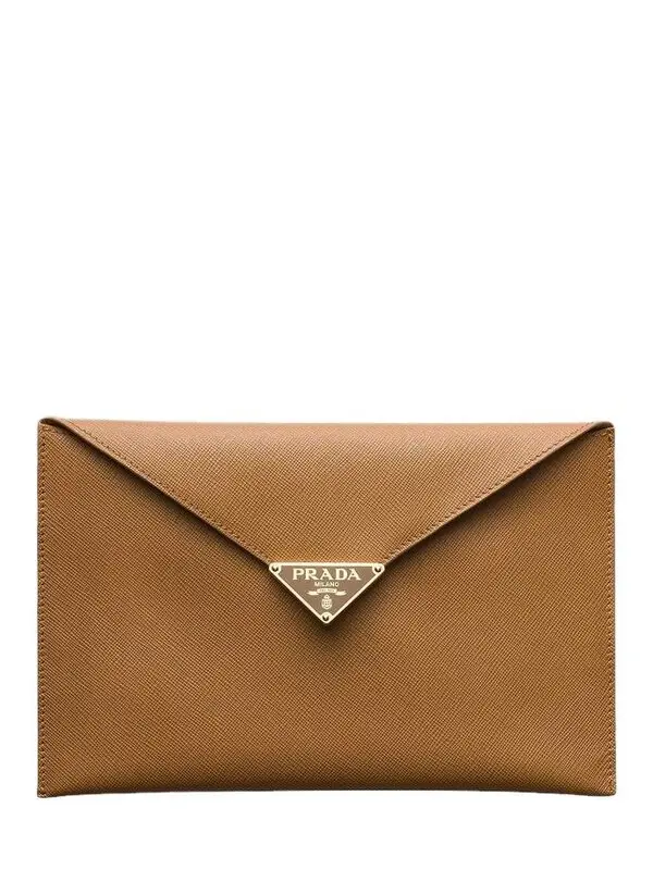 Prada Saffiano Leather Envelope Clutch - Brown