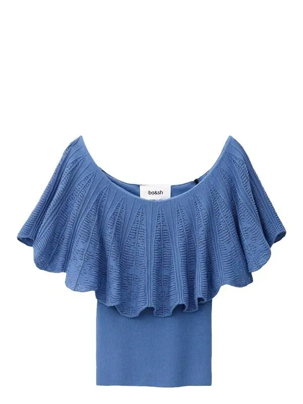 Ba&sh Salda Ruffled Jacquard Knit Top - Orage