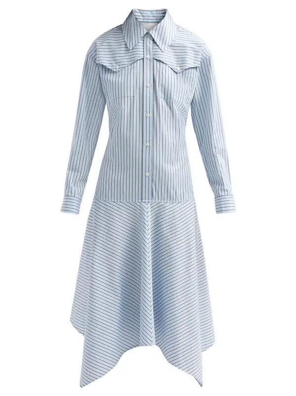 3.1 Phillip Lim Striped Cotton Poplin Handkerchief Midi Shirtdress - Sky Blue Multi