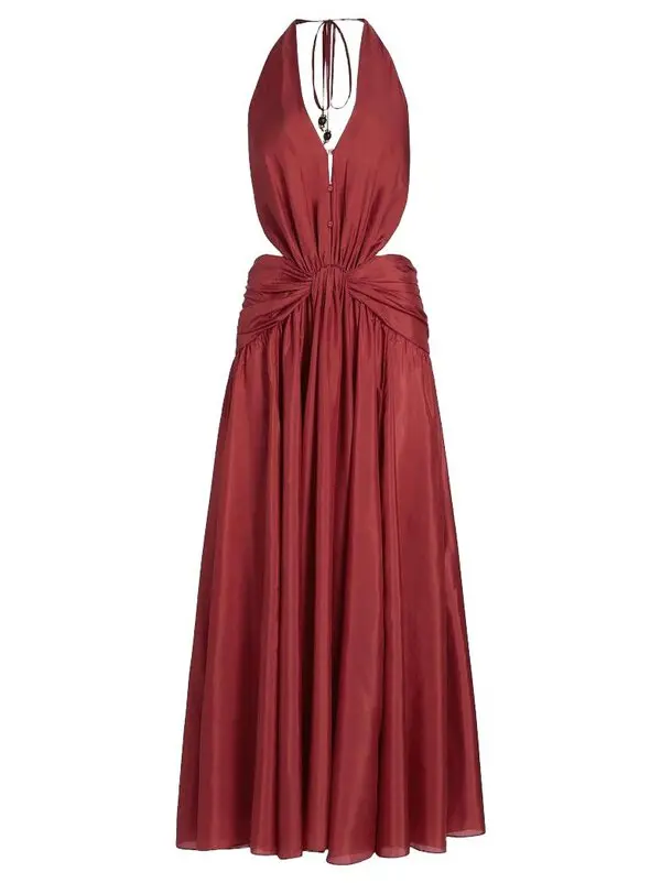 Zimmermann Indra Silk Plunge Halter Maxi Dress - Raspberry
