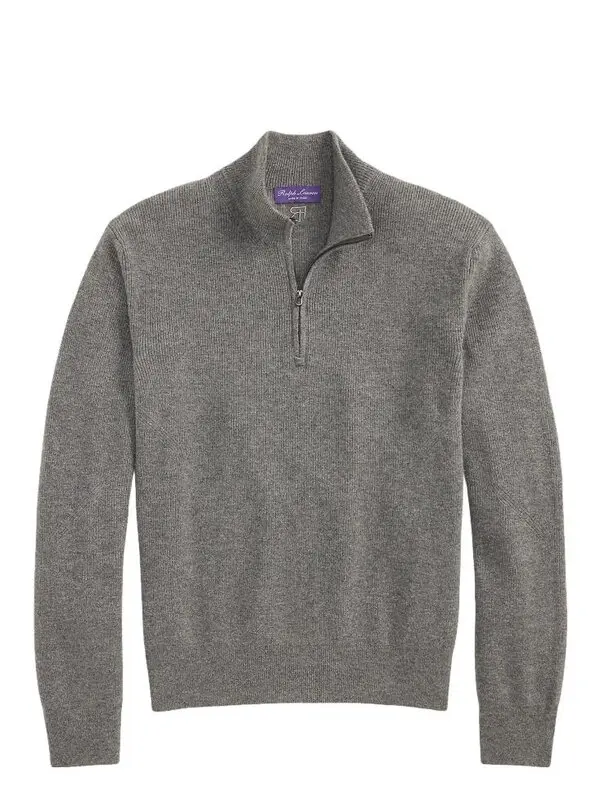 Ralph Lauren Purple Label Textured Cashmere Quarter-zip Sweater - Medium Grey Melange