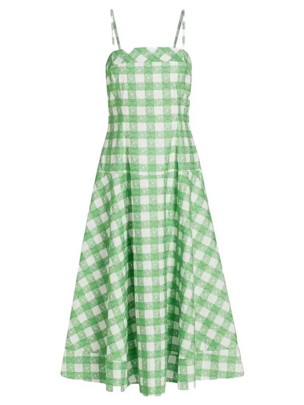 Rosie Assoulin Drop Me A Note Plaid Cotton Midi-dress - Grass Green