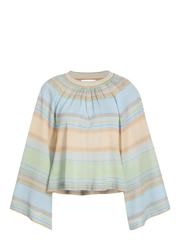 Zimmermann Indra Striped Bell-sleeve Knit Top - Blue Multi