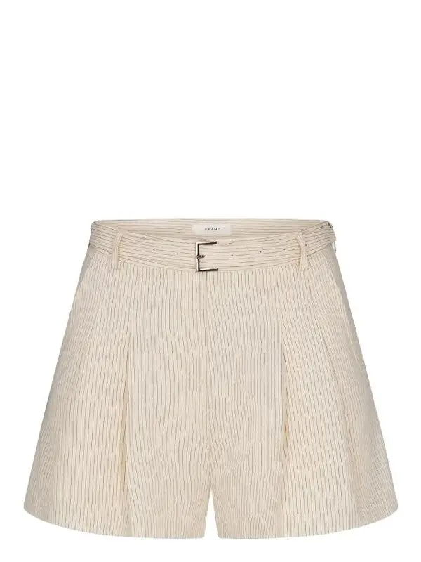 FRAME The Striped Soho Wide-leg Belted Shorts - Ecru Multi
