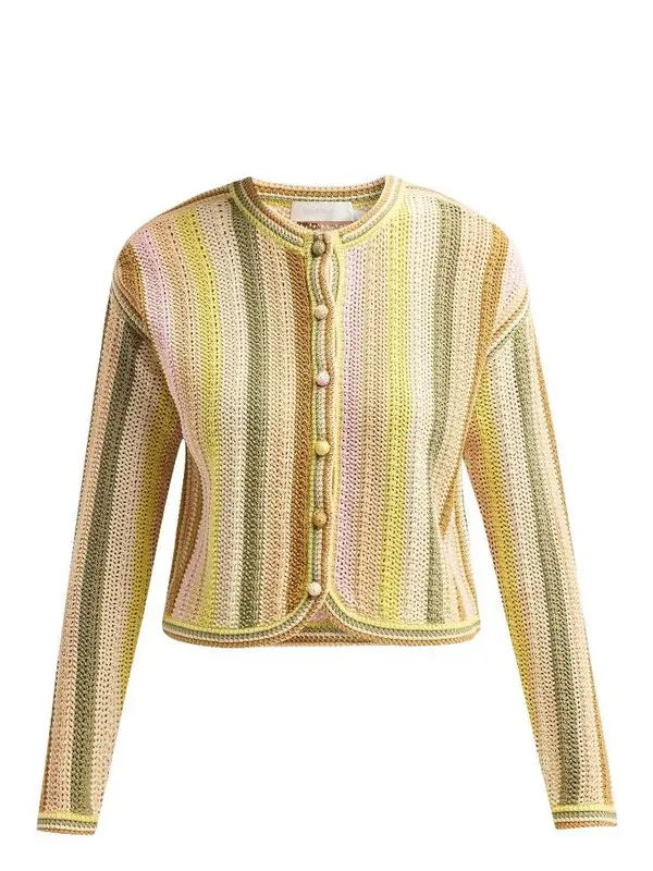 Zimmermann Indra Striped Crochet Cotton Cardigan - Multi